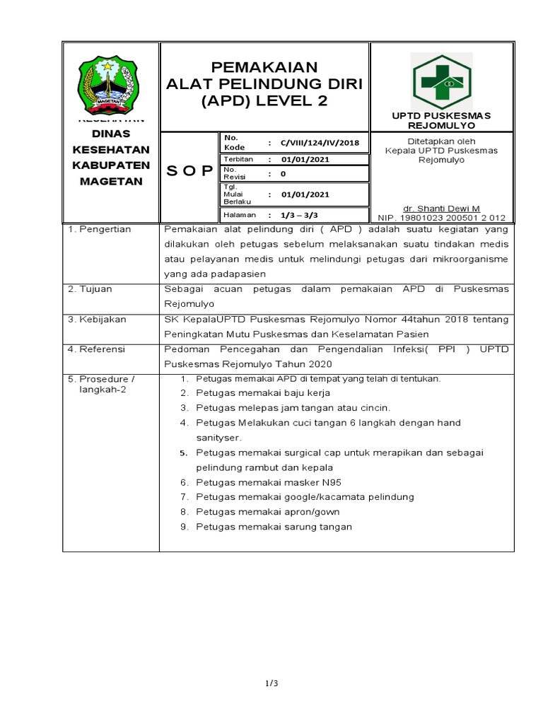 Sop Pemakaian Apd Level 2 | PDF