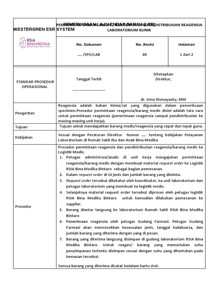 064 Spo Permintaan Barang Medis Reagensia Dan Pendistribusian Reagensia ... 064 Spo Permintaan Barang Medis Reagensia Dan Pendistribusian Reagensia ...