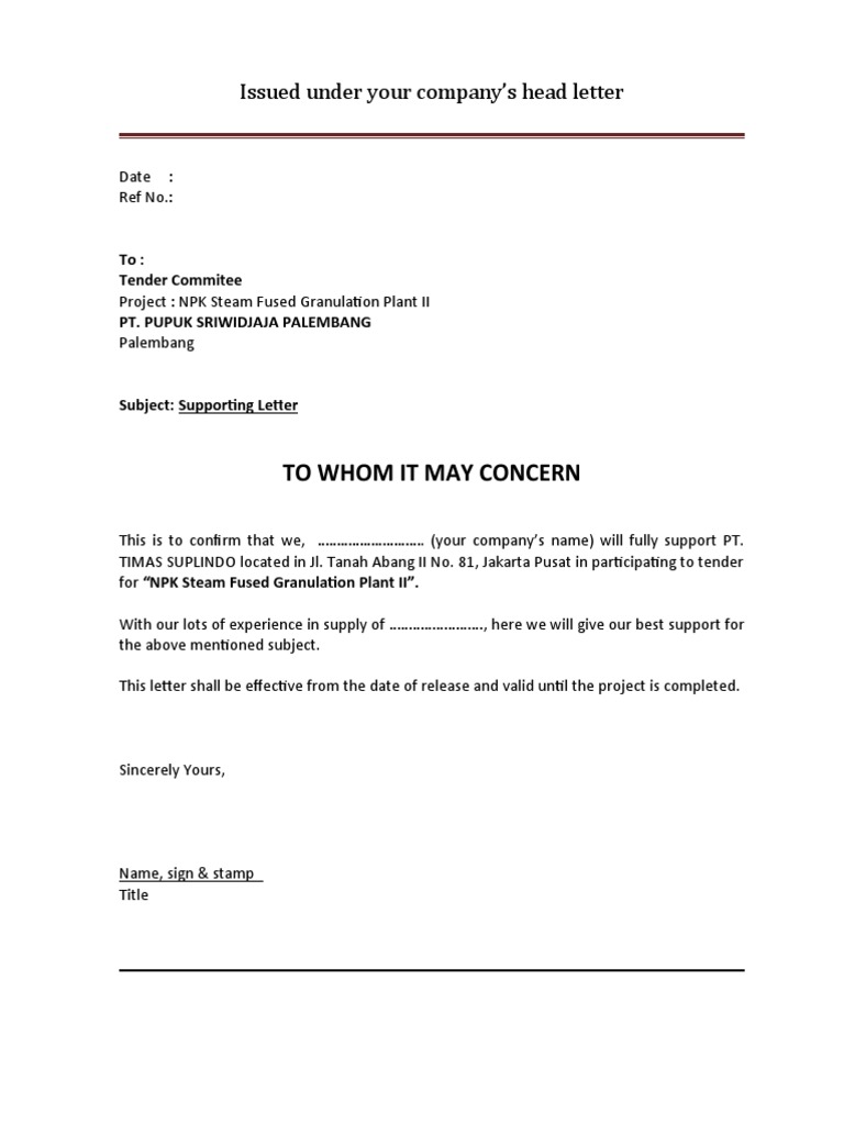 Supporting Letter (NPK Project) | PDF