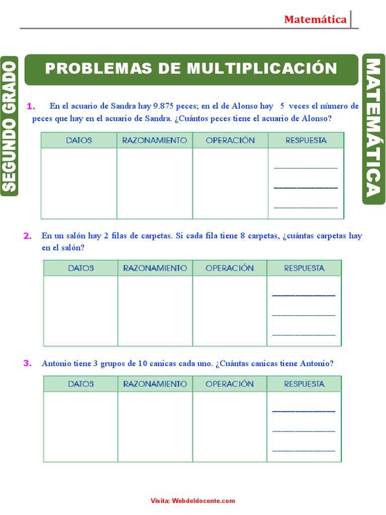 Problemas de Multiplicación para Segundo Grado de Primaria | PDF
