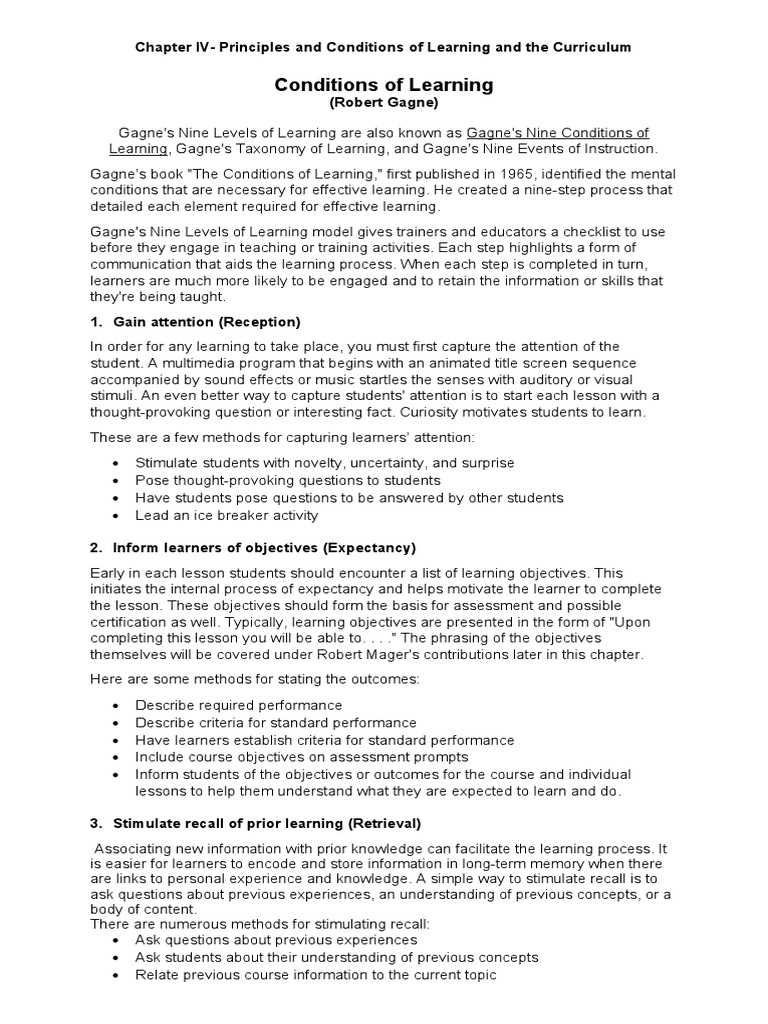 Gagne's Conditions of Learning Explained | PDF | Learning | Educational ...