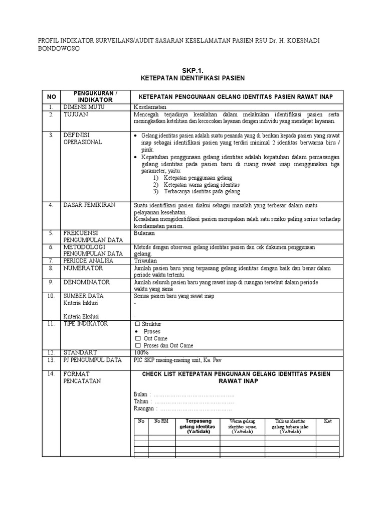 Profil Indikator Surveilans 6 Sasaran Keselamatan Pasien | PDF