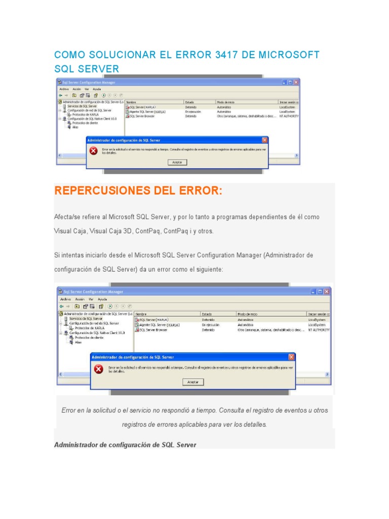 Solución al Error 3417 en SQL Server | PDF | Servidor SQL de Microsoft ...