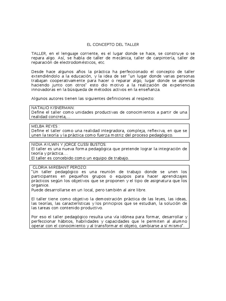 Concepto - Taller PEDAGOGICO | PDF | Aprendizaje | Conocimiento