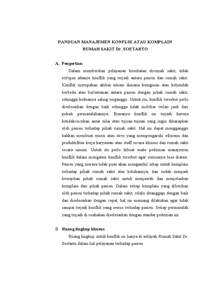 Panduan Manajemen Komplain Dan SPO Di Rumah Sakit | PDF