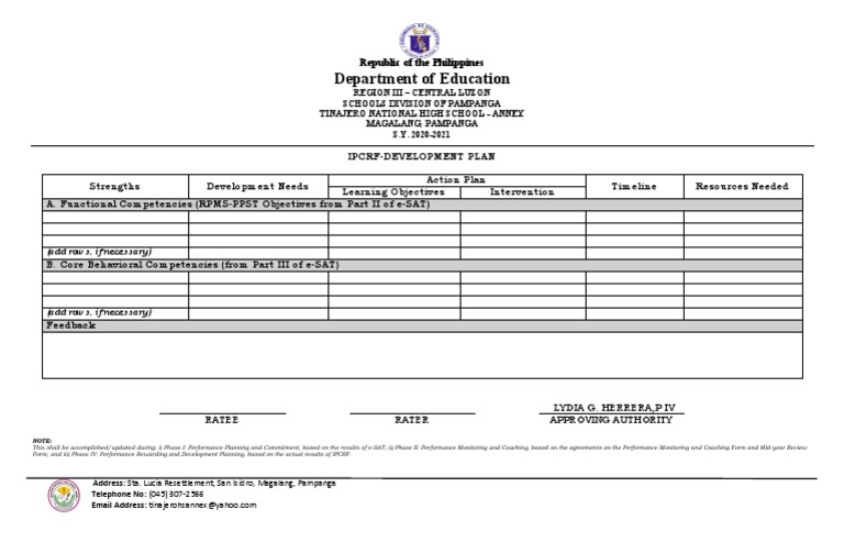Ipcrf Development Plan | PDF | Cognition | Applied Psychology