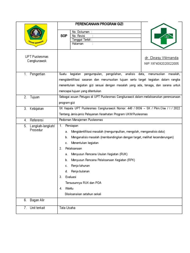 SOP Gizi - Perencanaan Program Gizi 1 Done | PDF