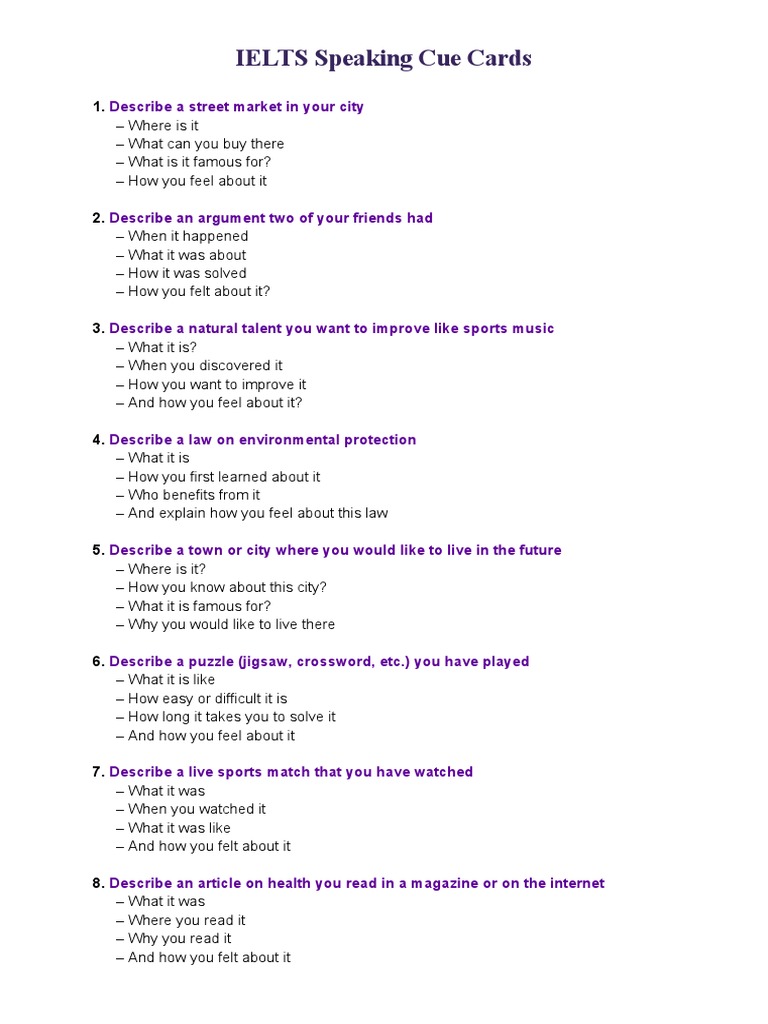 Ielts Speaking Cue Cards | PDF