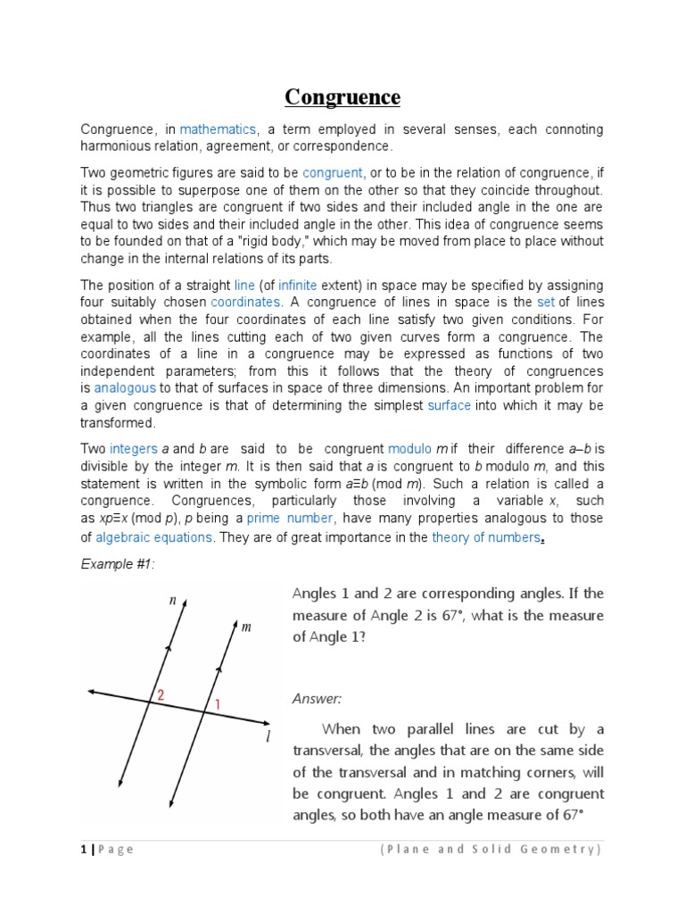 Congruence Teachers Guide | PDF | Triangle | Perpendicular