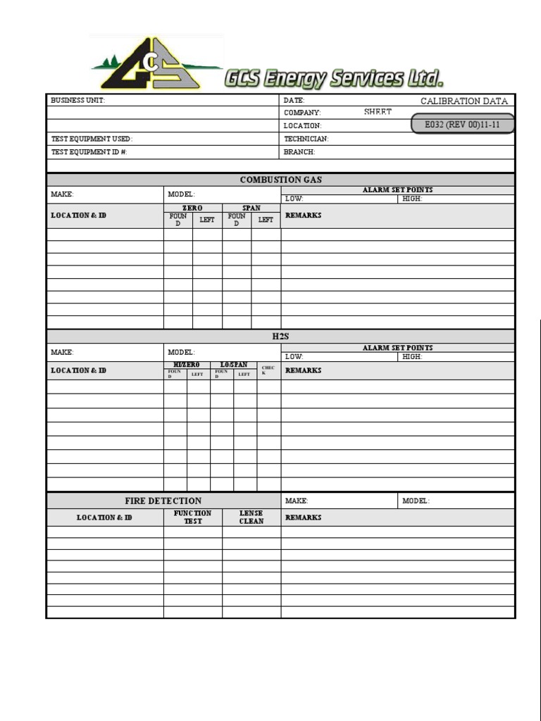 E032 - Calibration Data Sheet Rev 00 11.11 | PDF
