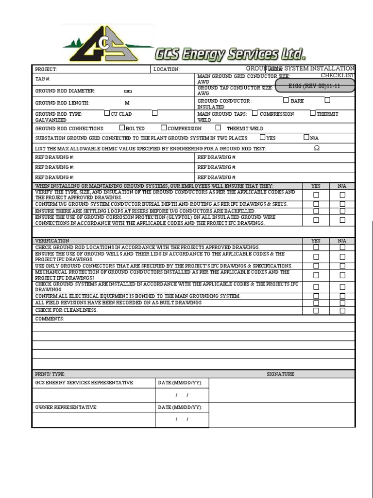 Grounding System Installation Checklist | PDF | Electrical Conductor ...