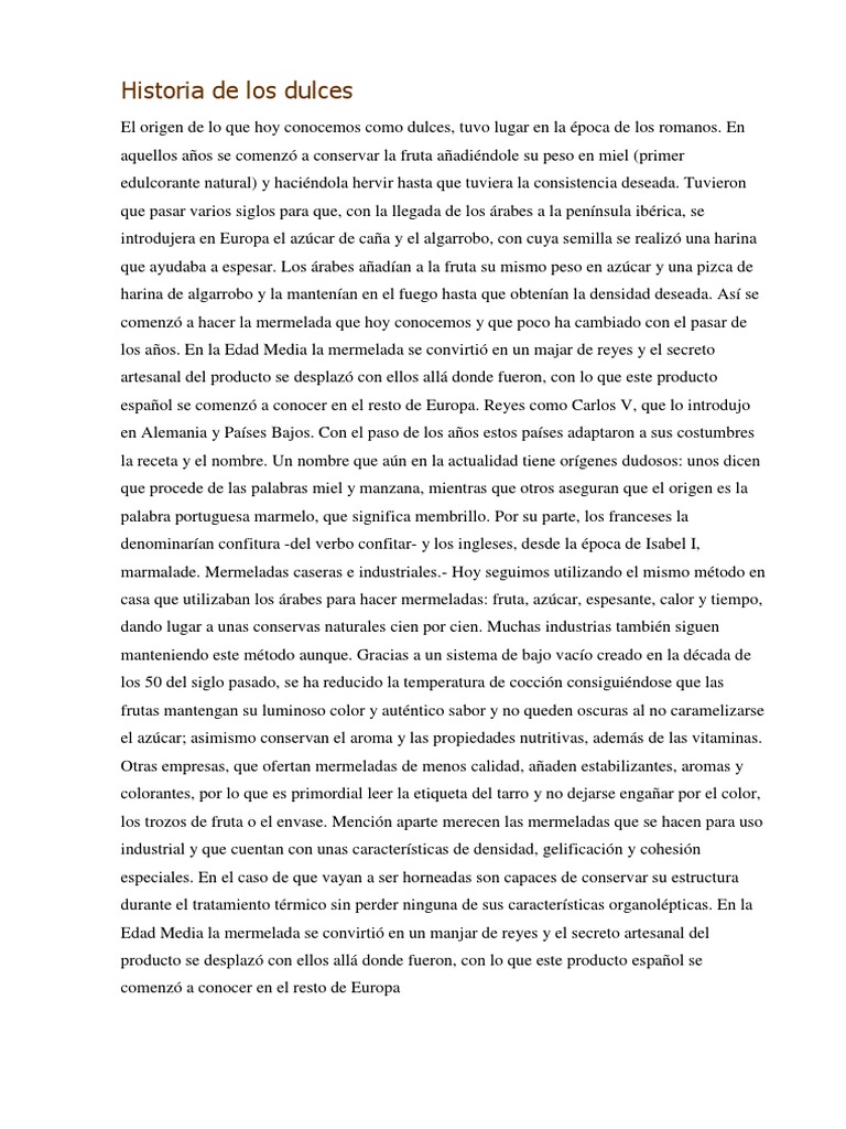 Historia de Los Dulces | PDF | Alimentos | Comida y bebida