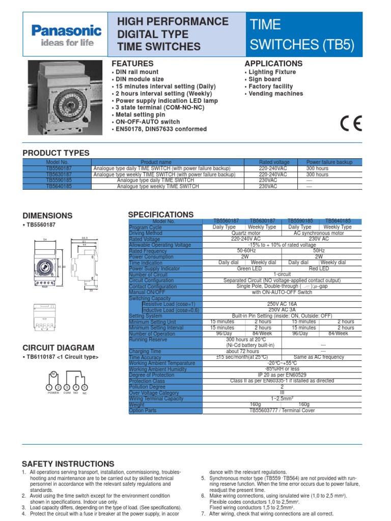 Panasonic Timer Switch | PDF | Switch | Electrical Wiring