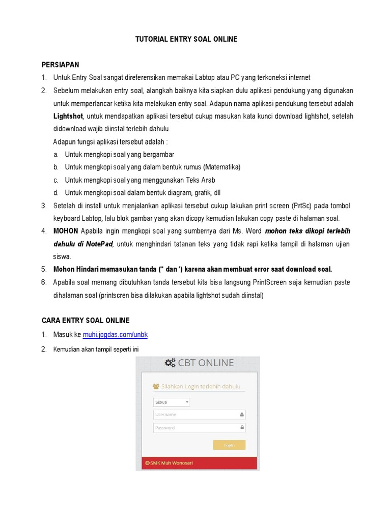 Cara Entry Soal Online | PDF