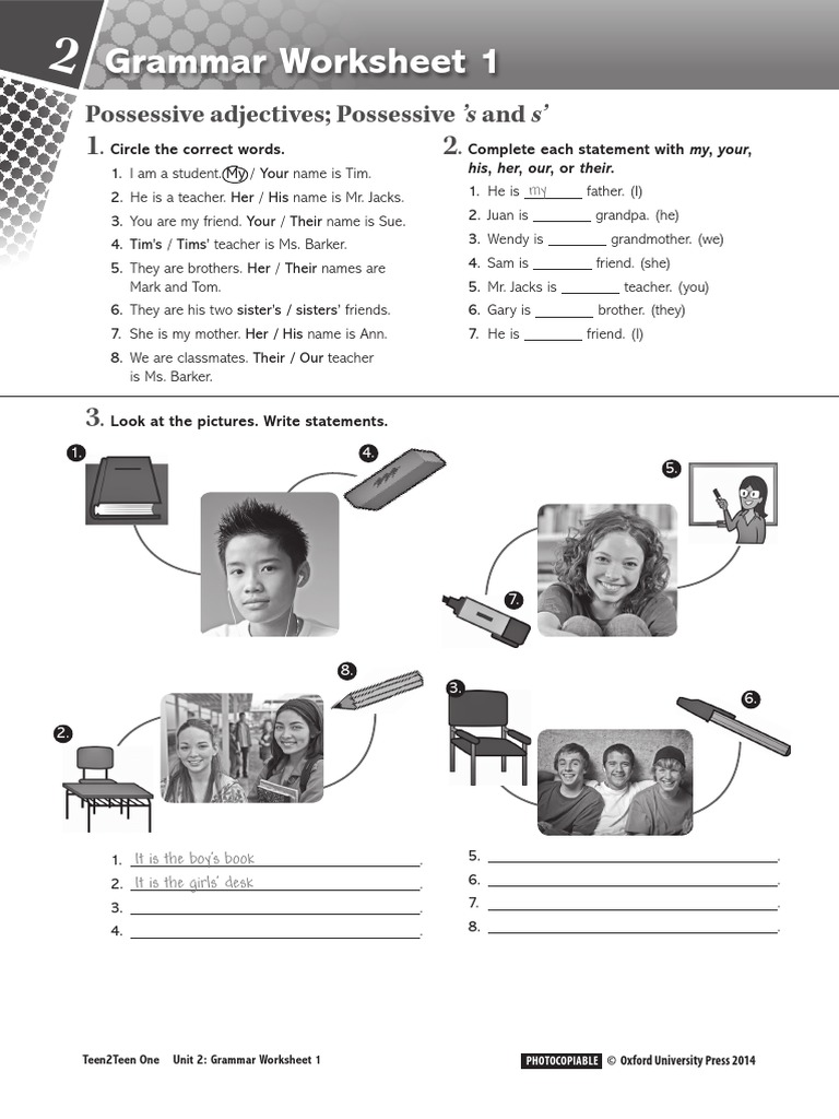 Grammar Worksheet 1: Possessive Adjectives Possessive 'S and S' | PDF ...