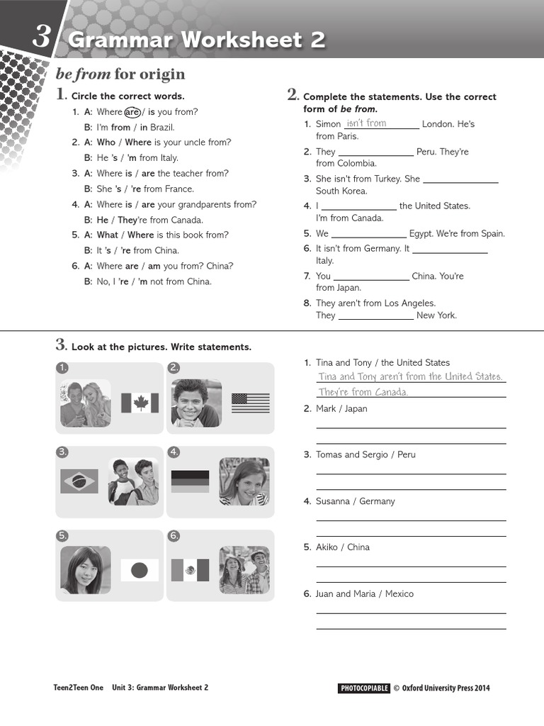 Grammar Worksheet 2: For Origin | PDF