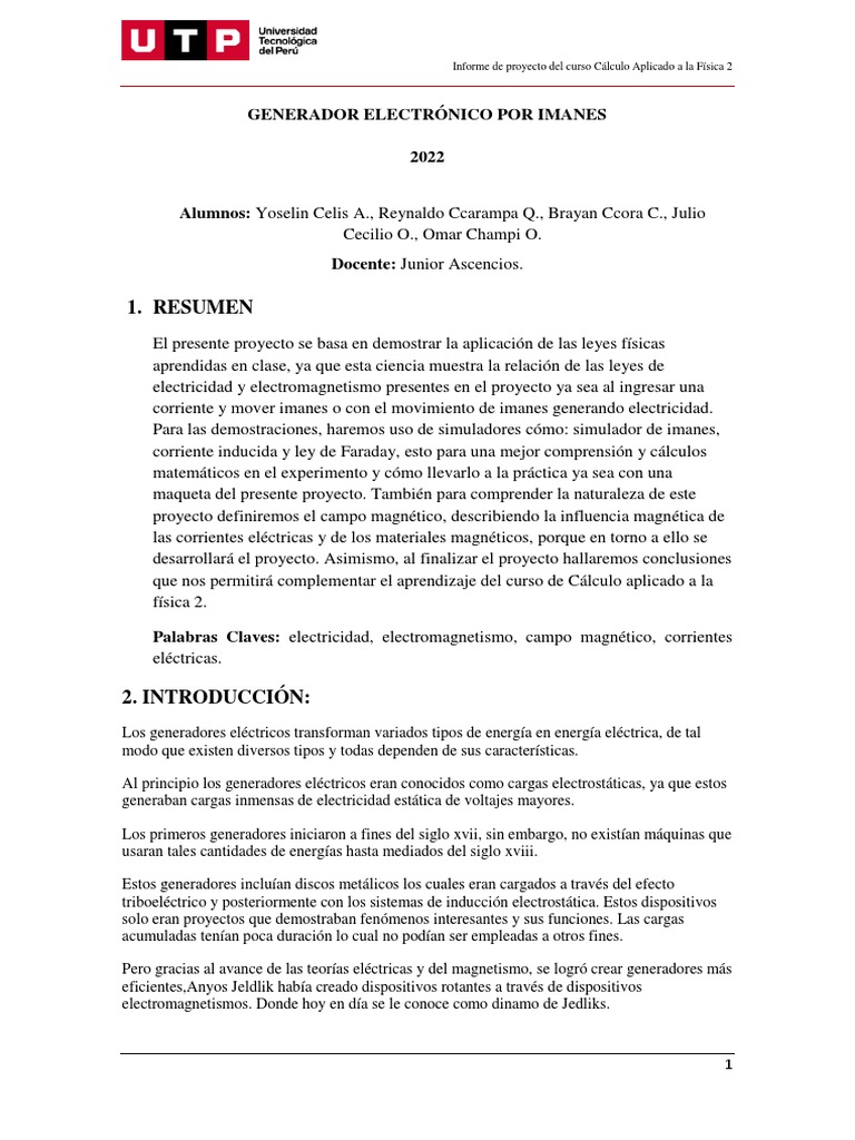 Proyecto Caf 2 - Generador Electronico-1 - 1890116004 | PDF | Generador eléctrico ...