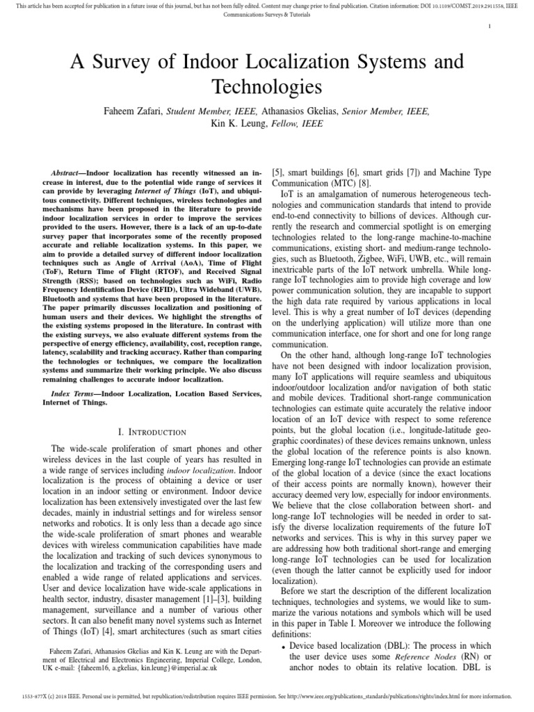 A Survey of Indoor Localization Systems and Technologies | PDF ...