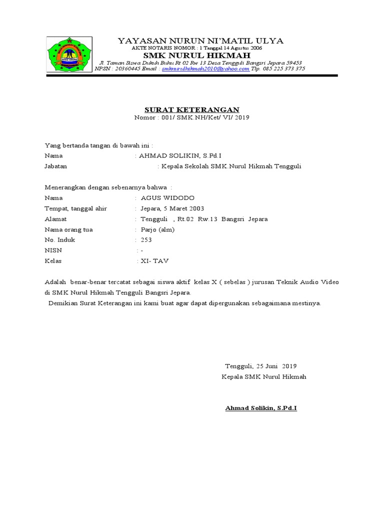 Surat Keterangan PKH | PDF