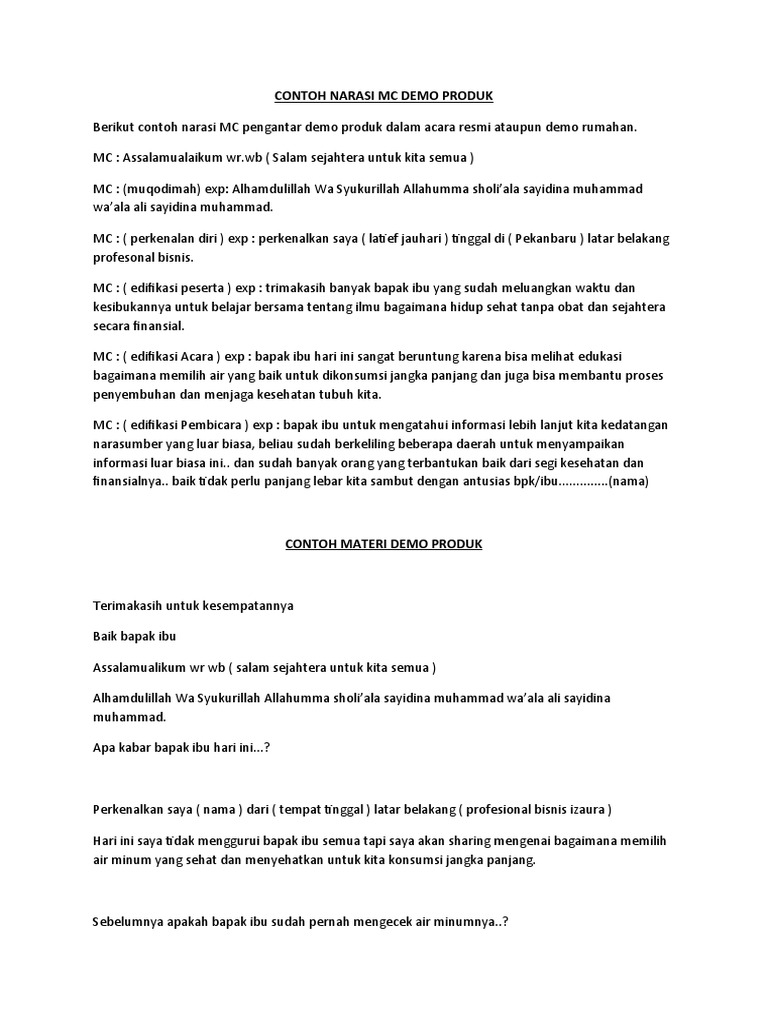 Contoh Narasi MC Demo Produk | PDF | Gaya Hidup