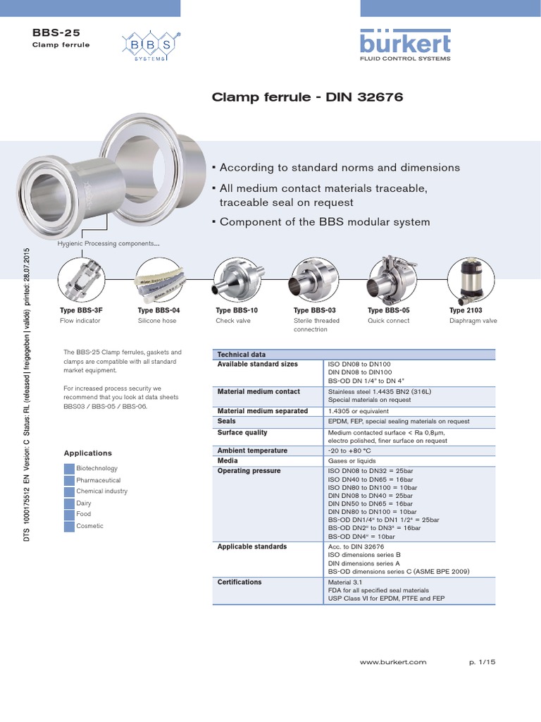 Clamp Ferrule - DIN 32676 | Download Free PDF | Valve | Mechanical ...