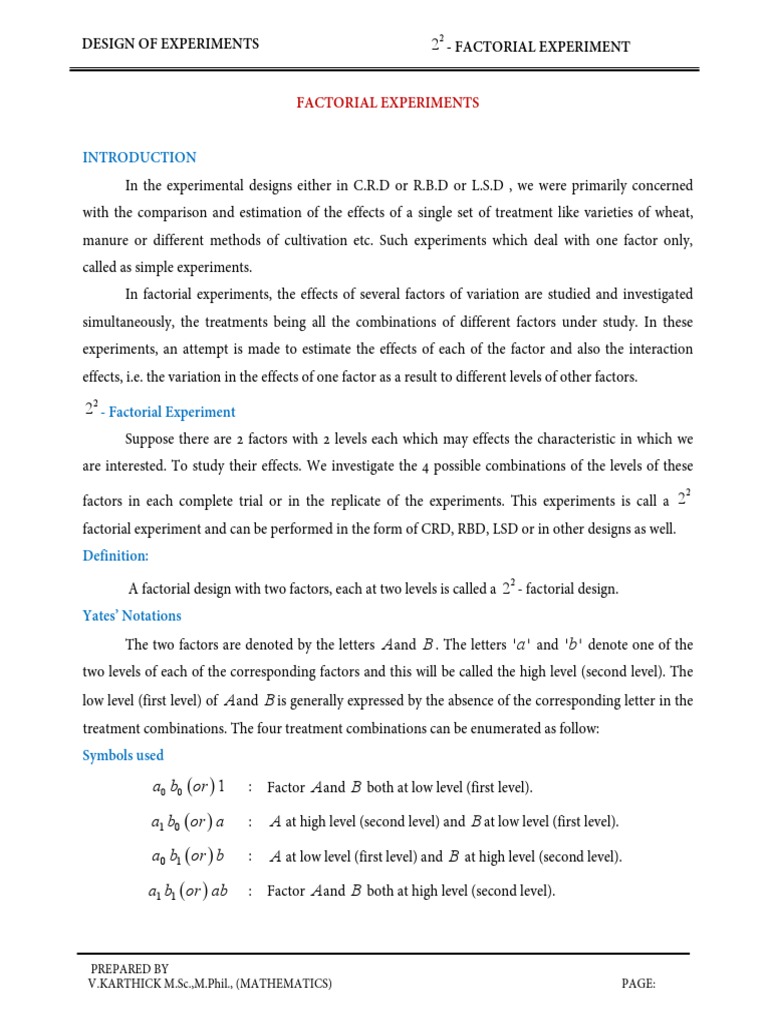 SNM - 2 Factorial Design - Mr. V.K | PDF | Mean Squared Error | Errors And Residuals