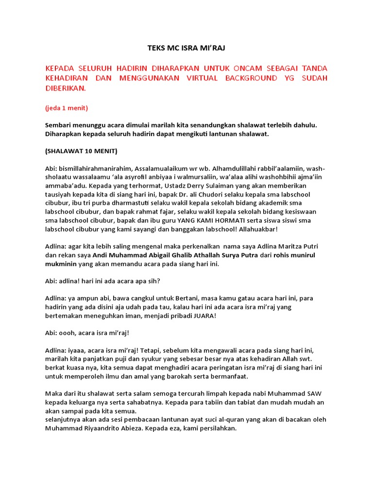 Teks MC Isra Miraj (Final) | PDF