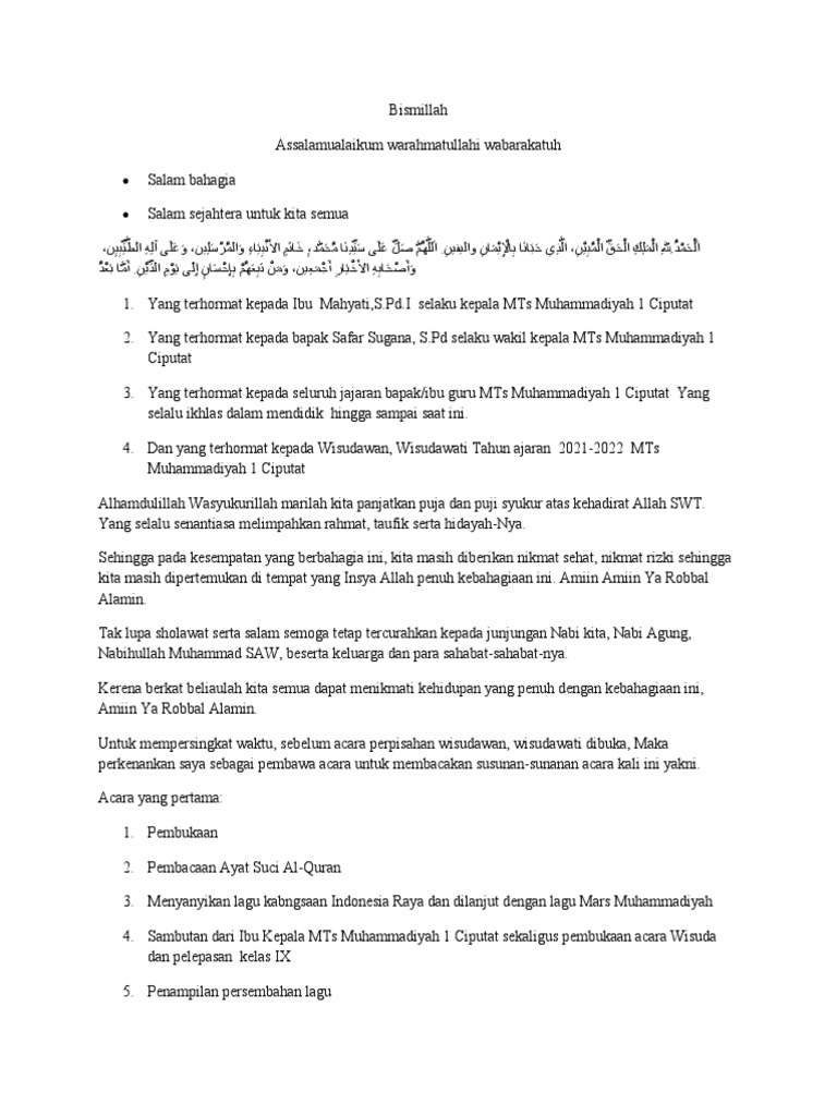 Teks MC Wisuda MTs | PDF