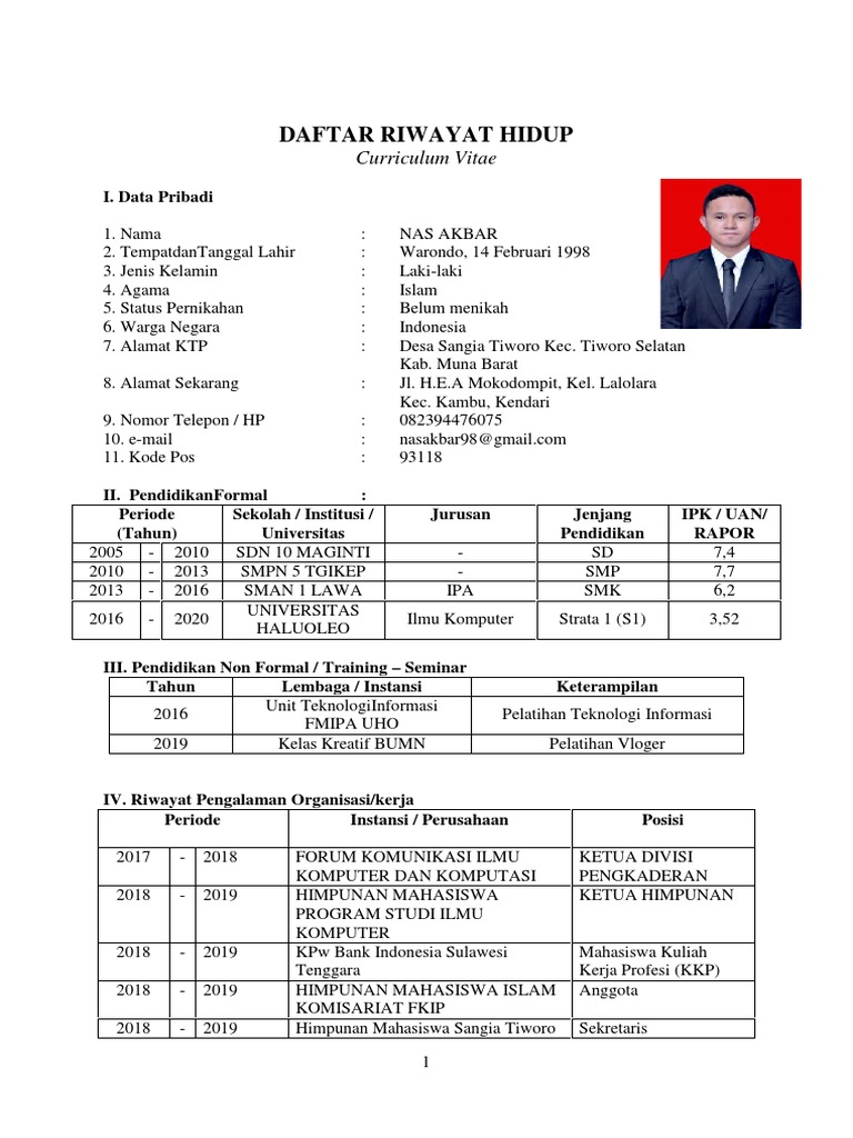 CV Nas Akbar: Riwayat Hidup dan Pendidikan | PDF | Karier ...