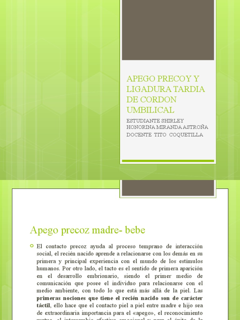 Apego Precoz y Ligadura Tardía del Cordón | PDF | Teoría de apego | Parto