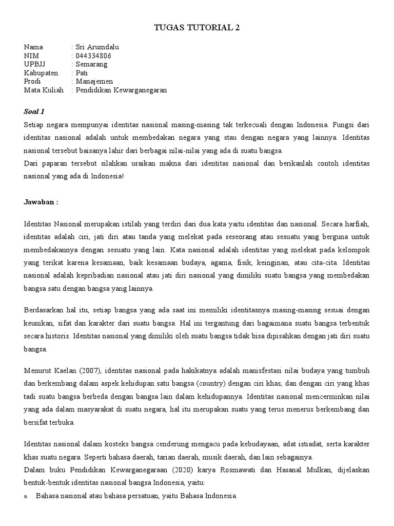 Jawaban Tugas Tutorial 2 PKN | PDF