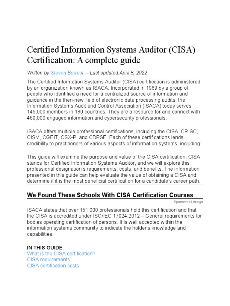 Certified Information Systems Auditor (CISA) Certification-A Complete ...