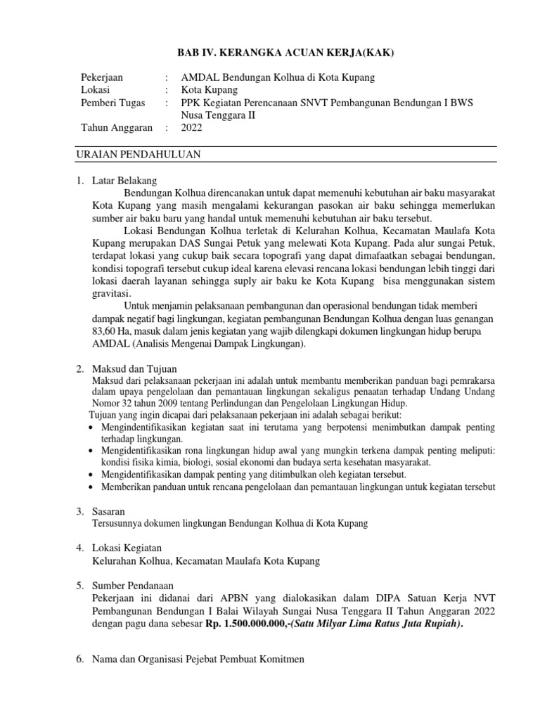 KAK AMDAL Bendungan Kolhua 2022 3.11.2021 REVISI | PDF