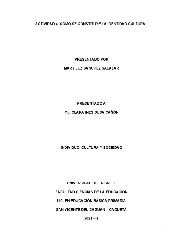 Actividad 4. Como Se Construye La Identidad Cultural | PDF | Sociedad
