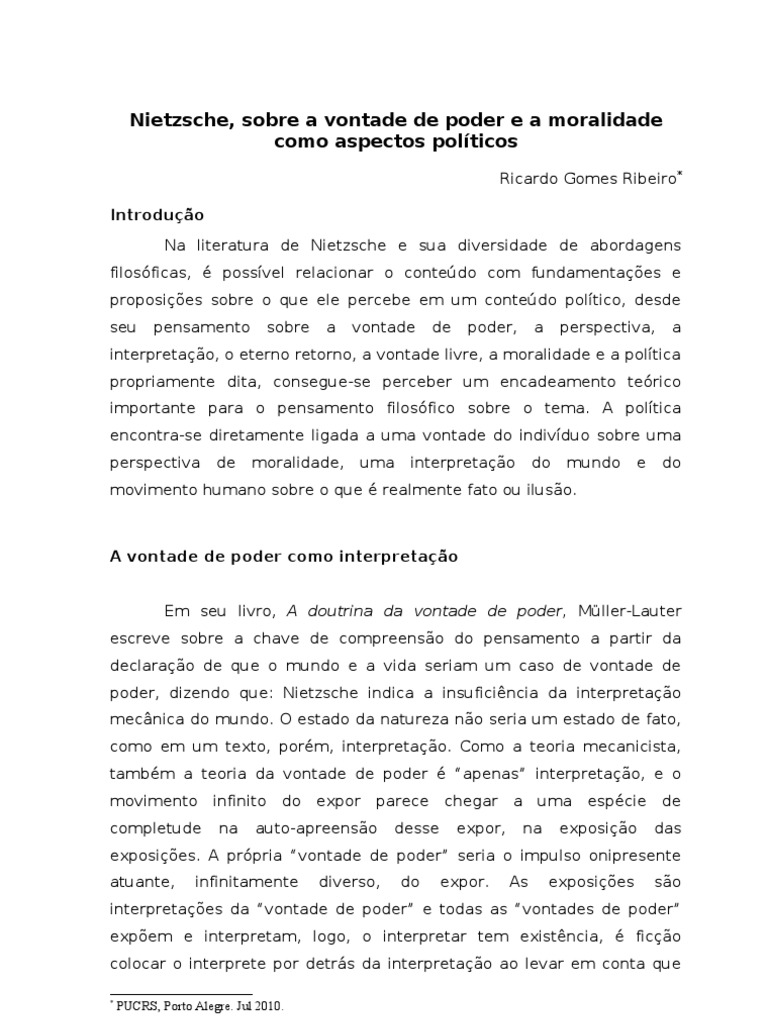 Nietzsche e A Vontade de Poder | PDF | Friedrich Nietzsche | Moralidade