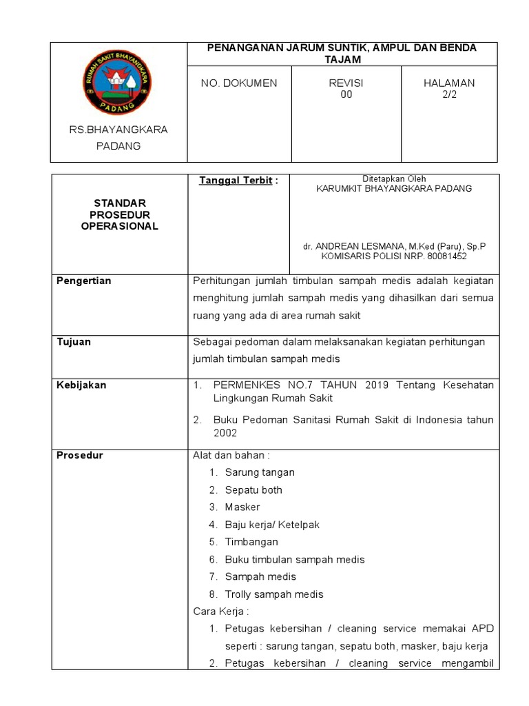 Sop Perhitungan Jumlah Timbulan Sampah Medis | PDF