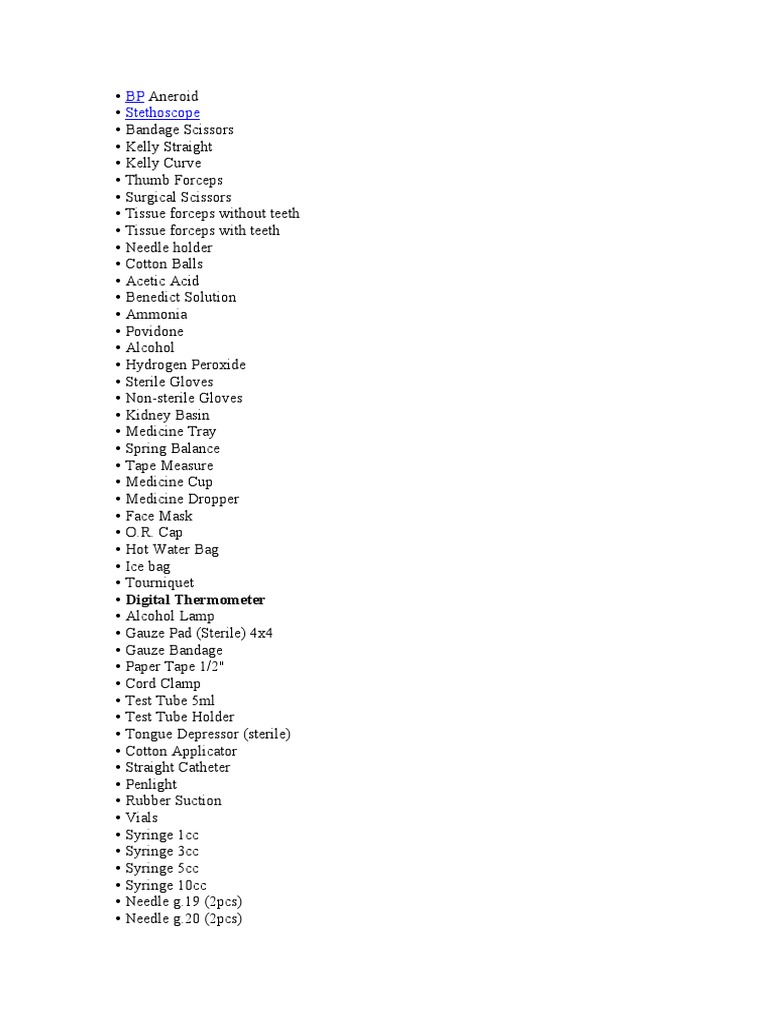 Ob Bag Contents | PDF | Home & Garden