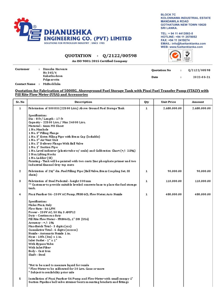 Q-2122-00598 5000IG AG Fuel Tank With PIUSI Pump and Fill-Rite Flow Meter - Dinusha Hardware ...
