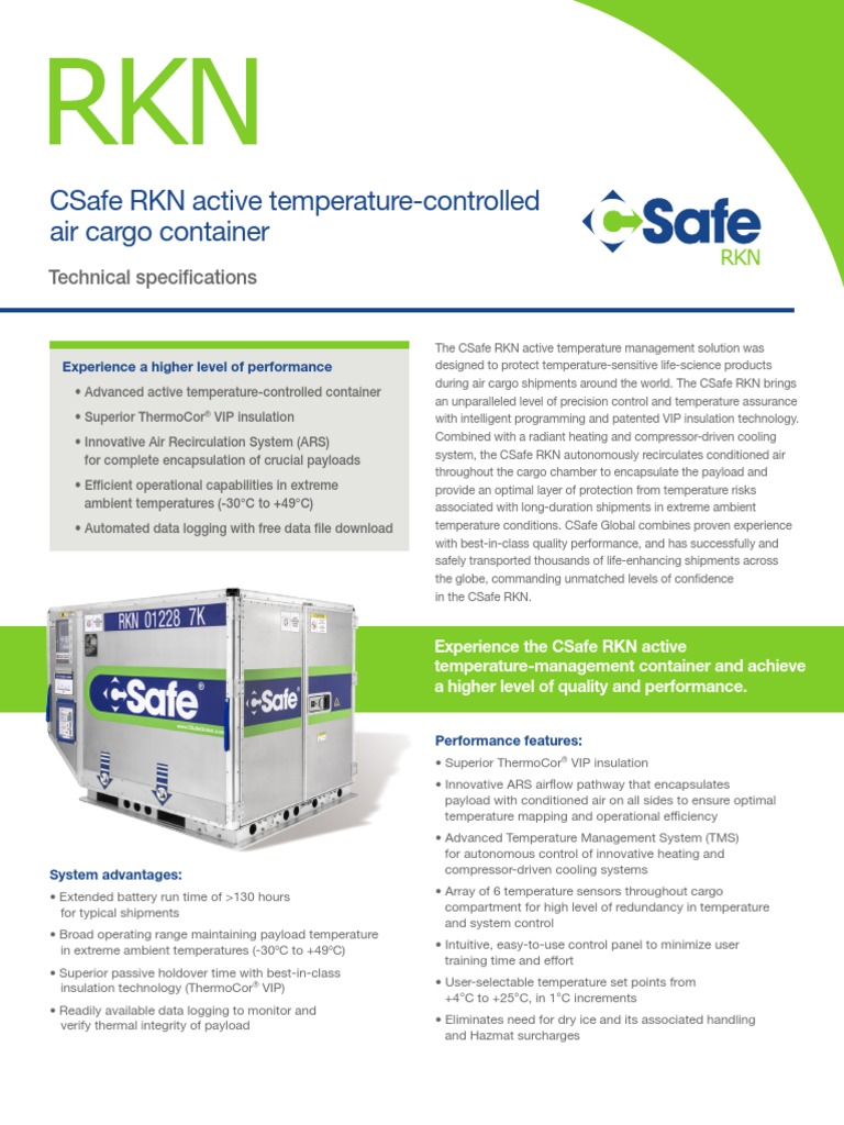 Csafe RKN Active Temperature-Controlled Air Cargo Container: Technical Specifications | PDF ...
