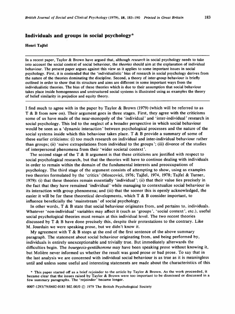 Tajfel, Henri (1979) - Individual and Groups in Social Psychology ...