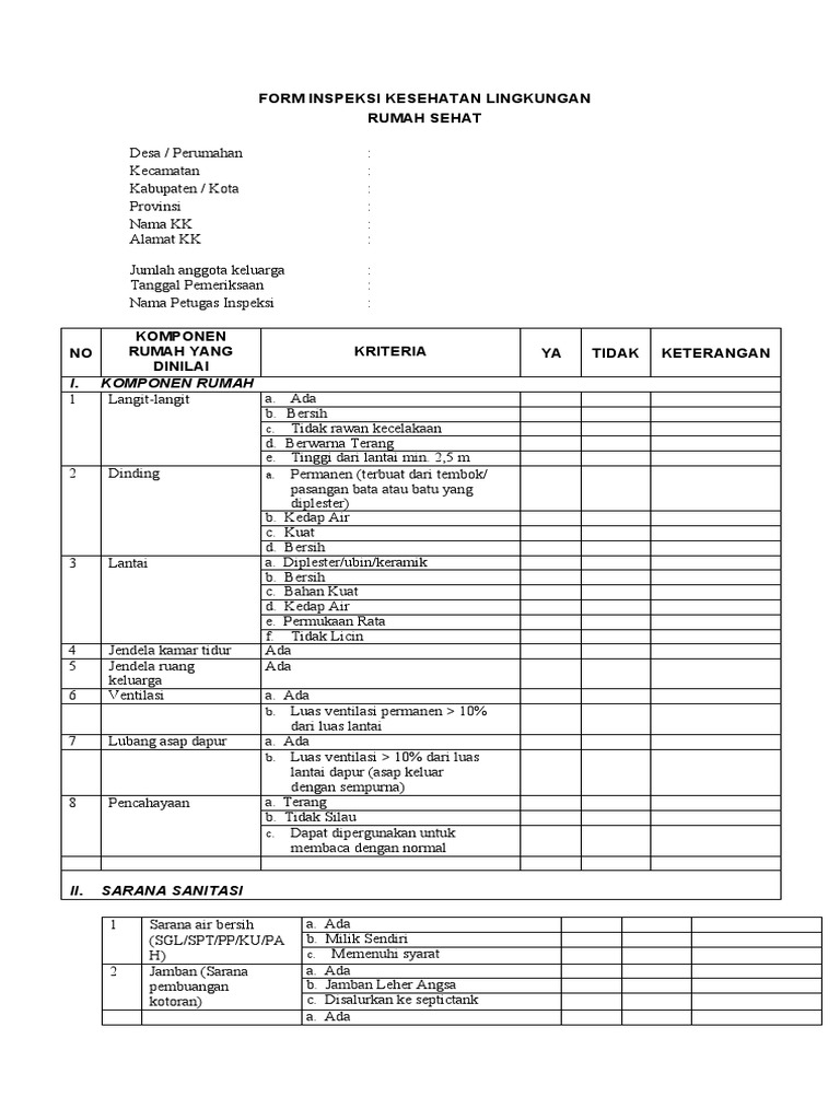 Form IKL Sanitasi Dasar | PDF