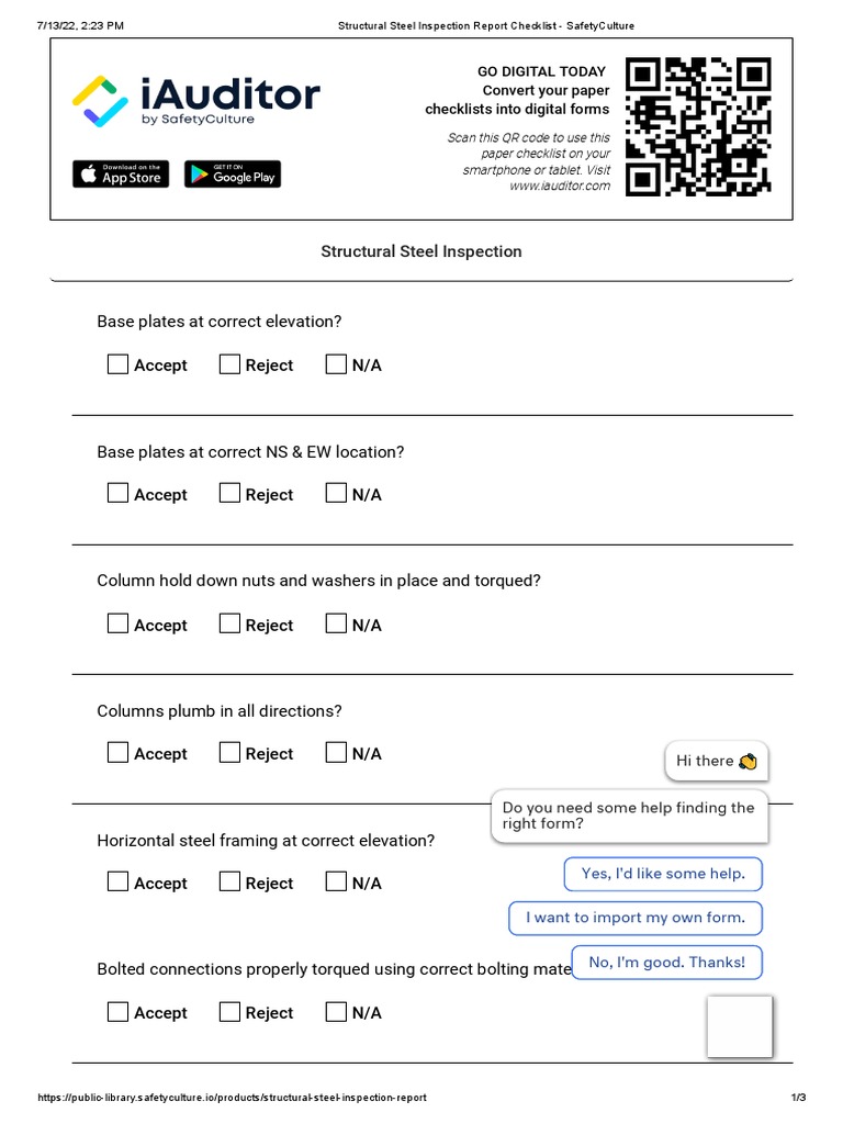 Structural Steel Inspection Report Checklist - SafetyCulture | PDF ...