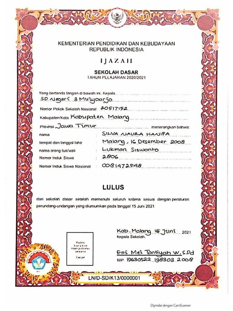 Contoh Ijasah 2021 | PDF