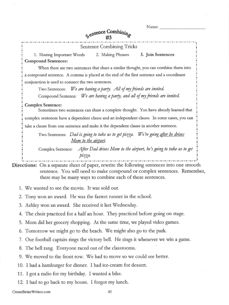 Complex Sentence Practice | PDF