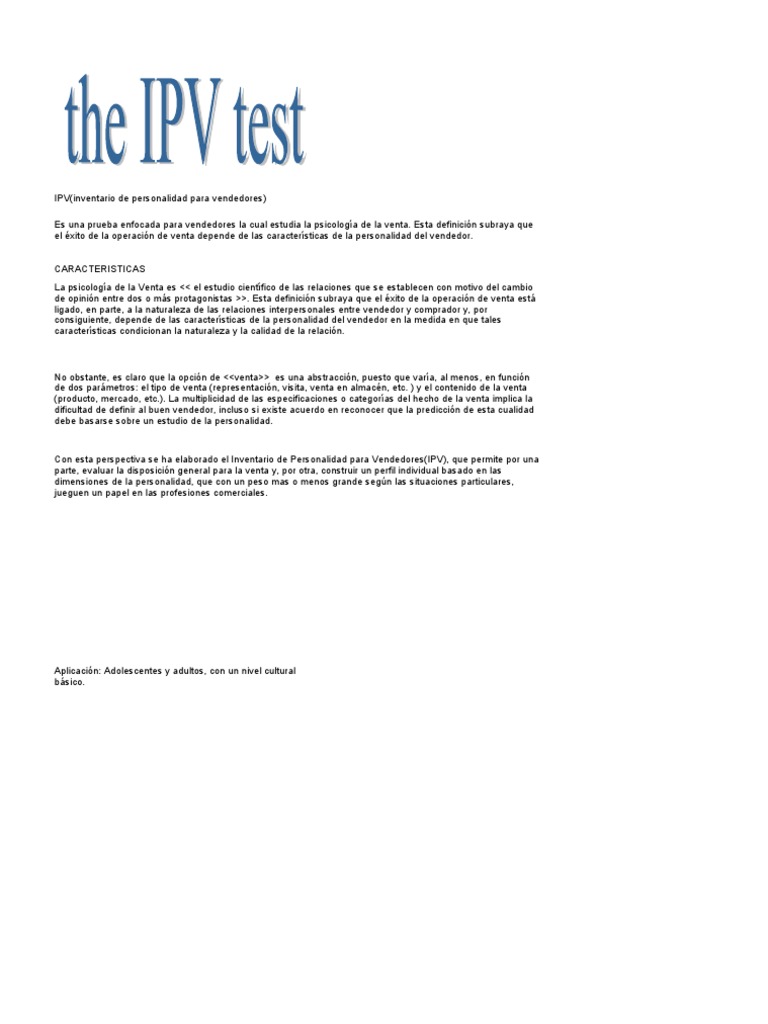 TEST IPV - Ventas | PDF | Sicología