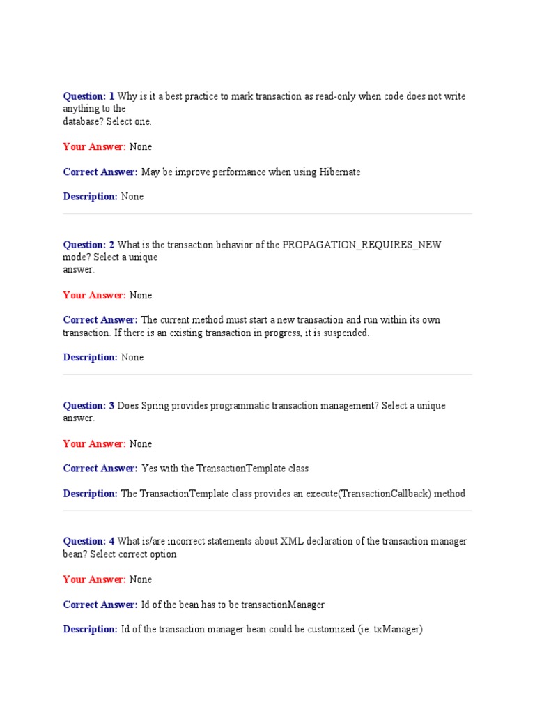 Your Answer | PDF | Database Transaction | Spring Framework