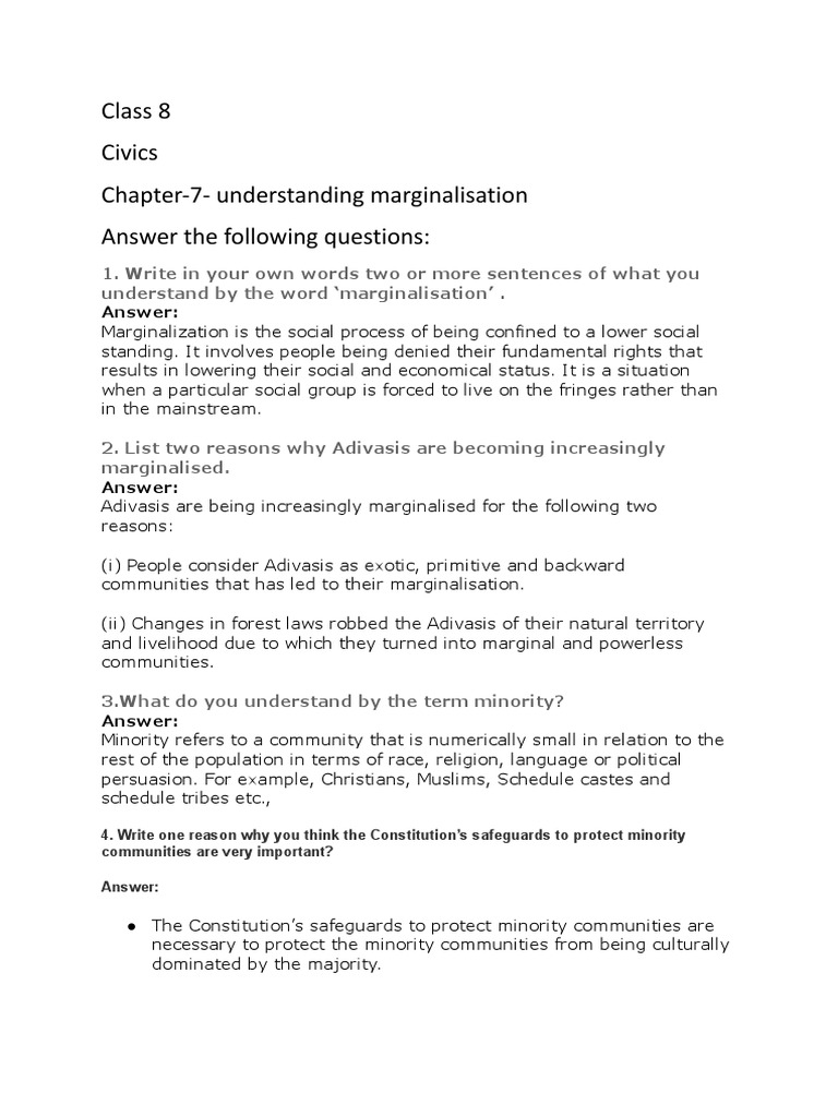 class 8-civics-ch-7- understanding marginalization-notes.docx | PDF