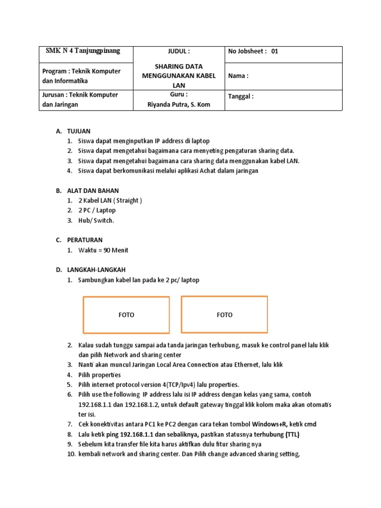 01 JobSheet Sharing Data | PDF | Teknologi & Rekayasa