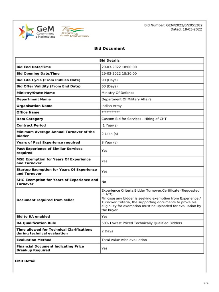 GeM Bidding 3261940 | PDF | Procurement | Specification (Technical Standard)