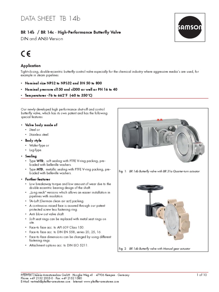 Data Sheet TB 14B: DIN and ANSI-Version | PDF | Valve | Screw
